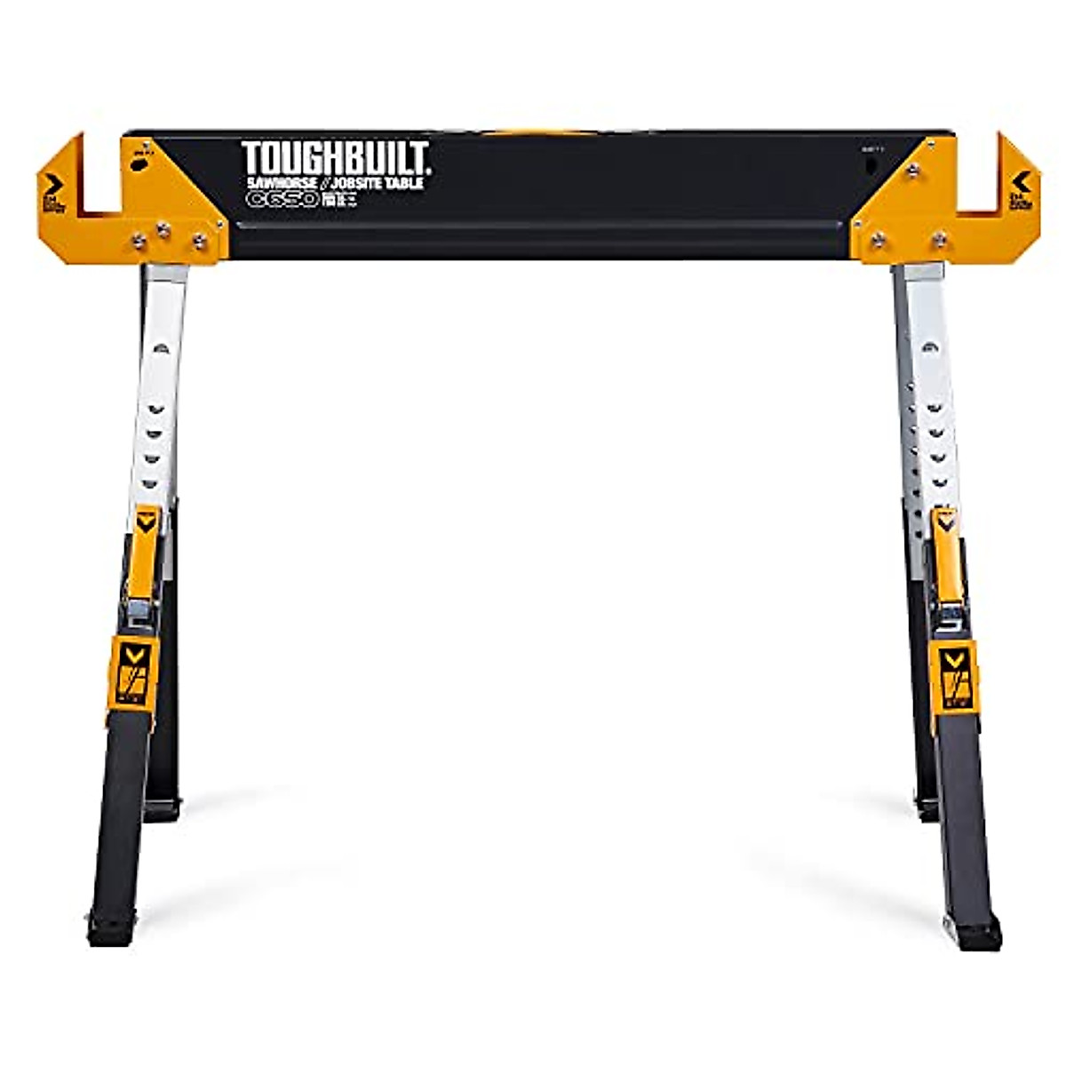 ToughBuilt - Folding Sawhorse/Jobsite Table - Sturdy, Durable, Lightweight, Heavy-Duty, 100% High Grade Steel, 1300lb Capacity, Pivoting Feet, Adjustable Height Legs - (TB-C650) - 2 Pack