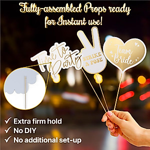 SOUL SHIFT 60PCs Fully Assembled Wedding Photo Booth Props - Prop Stand - Gold Signs - Elegant Wedding & Reception Party Supplies- Funny Wedding Props -Gold Foil Print – Bridal PhotoBooth