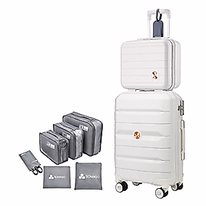 Somago Hardside Spinner Carry On Suitcase Lightweight Luggage Sets with TSA Lock (Creamy White, 14/20)