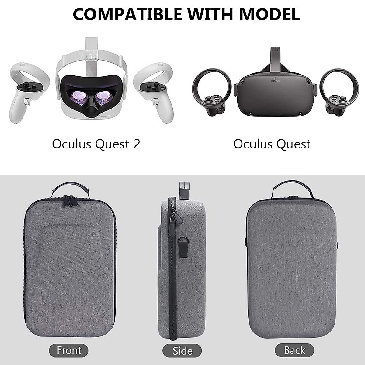 Spiido [2023 Upgrade] Hard Travel Case for Oculus Quest 2 /Oculus Quest VR Gaming Headset and Controllers Accessories Waterproof Shockproof Carrying Case (Gray)