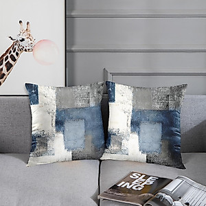 Emvency Set of 2 Throw Pillow Covers Modern Abstract Painting Blue White and Gray Decorative Sofa Pillow Cases Home Decor Standard Square 24x24 Inches Pillowcases