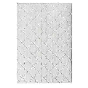 JOLENE.K Shag Rugs 8x10 for Bedroom, Indoor Modern Fluffy Carpet Shaggy Mat Ultra Soft Plush Geometric Rug Moroccan Floorcover Non Slip Thick Boho Rugs Living Room Dining Room Office, Ivory Beige Grey