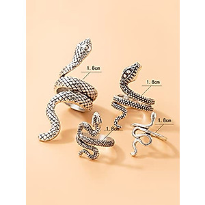 FDSUFDY Rings for Women 4pcs Snake Design Ring (Color : Antique Silver, Size : One-Size)