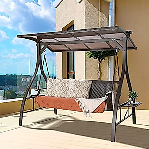 Ulax Furniture 3-Seat Outdoor Patio Swing Chair, Porch Swing Glider Chair with Convertible Canopy, Solar LED Light and Sunbrella Pillows for Poolside, Garden, Balcony, Backyard