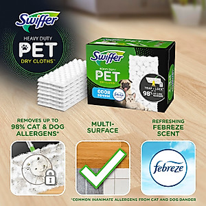 Swiffer Sweeper Pet, Heavy Duty Dry Sweeping Cloth Refills with Febreze Odor Defense, 32 Count