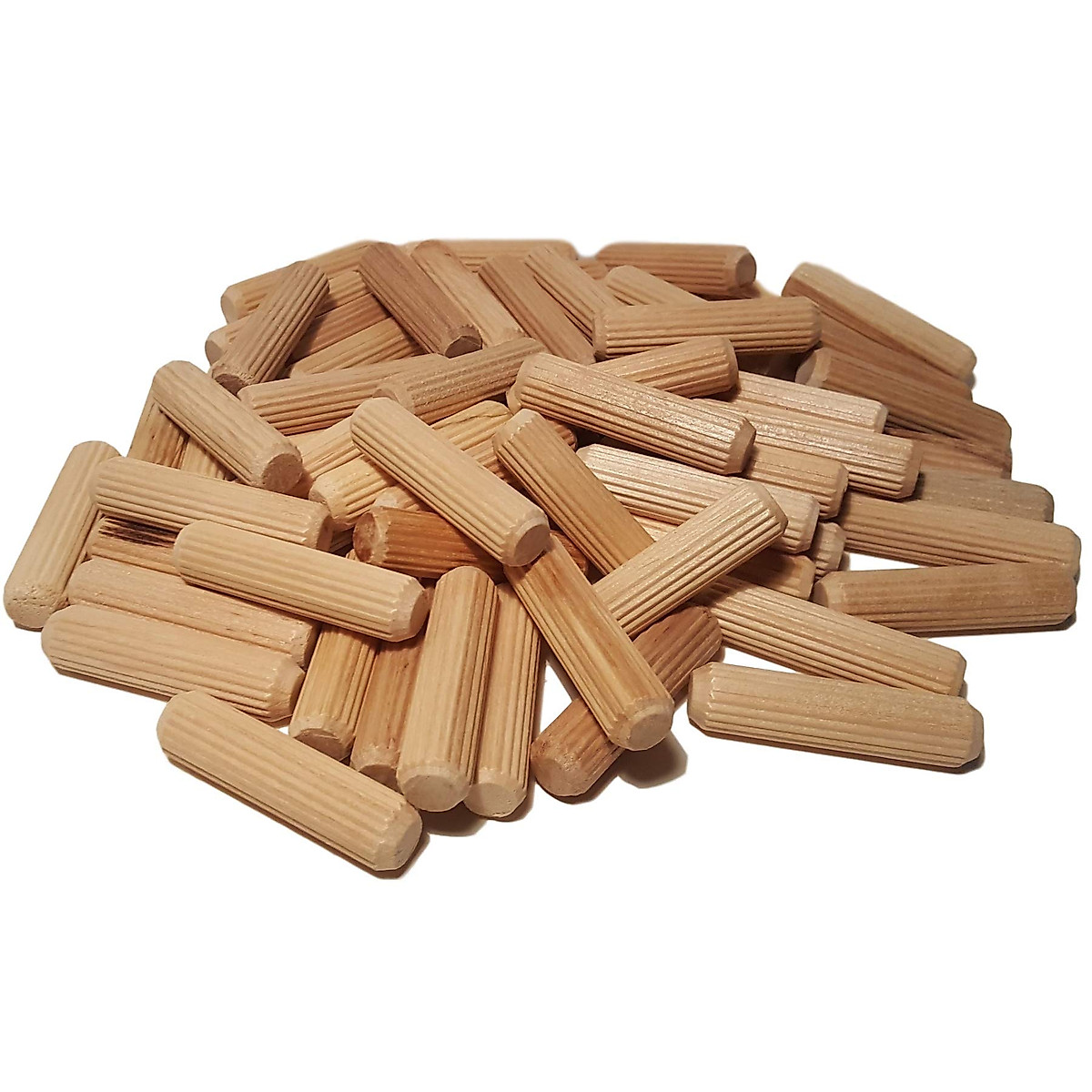 100 Pack 1/2" x 2" Wooden Dowel Pins Wood Kiln Dried Fluted and Beveled, Made of Hardwood
