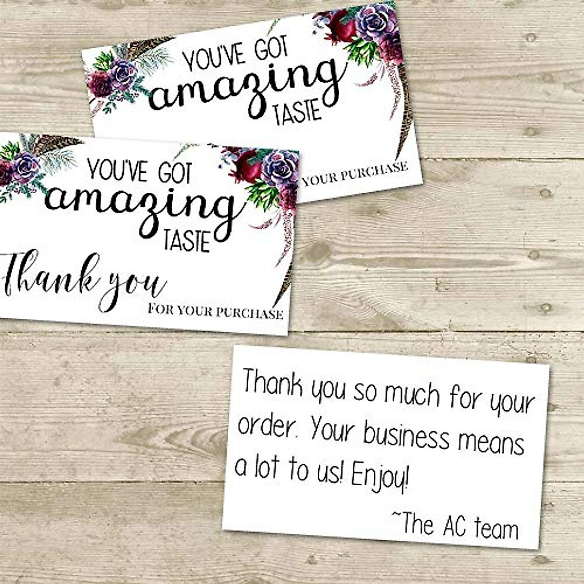 You've Got Amazing Taste Floral Thank You Customer Appreciation Package Inserts for Small Businesses, 100 2" X 3.5” Single Sided Insert Cards by AmandaCreation