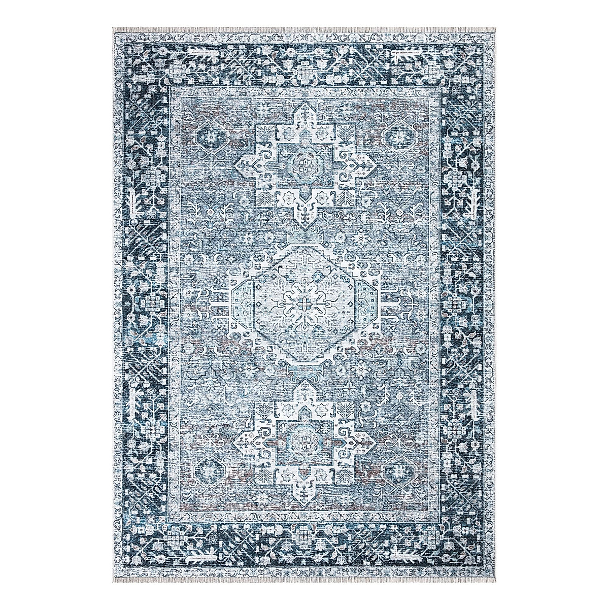 Bloom Rugs Caria Washable Non-Slip 9x12 Rug - Navy Blue Traditional Area Rug for Living Room, Bedroom, Dining Room, and Kitchen - Exact size: 9' x 12'