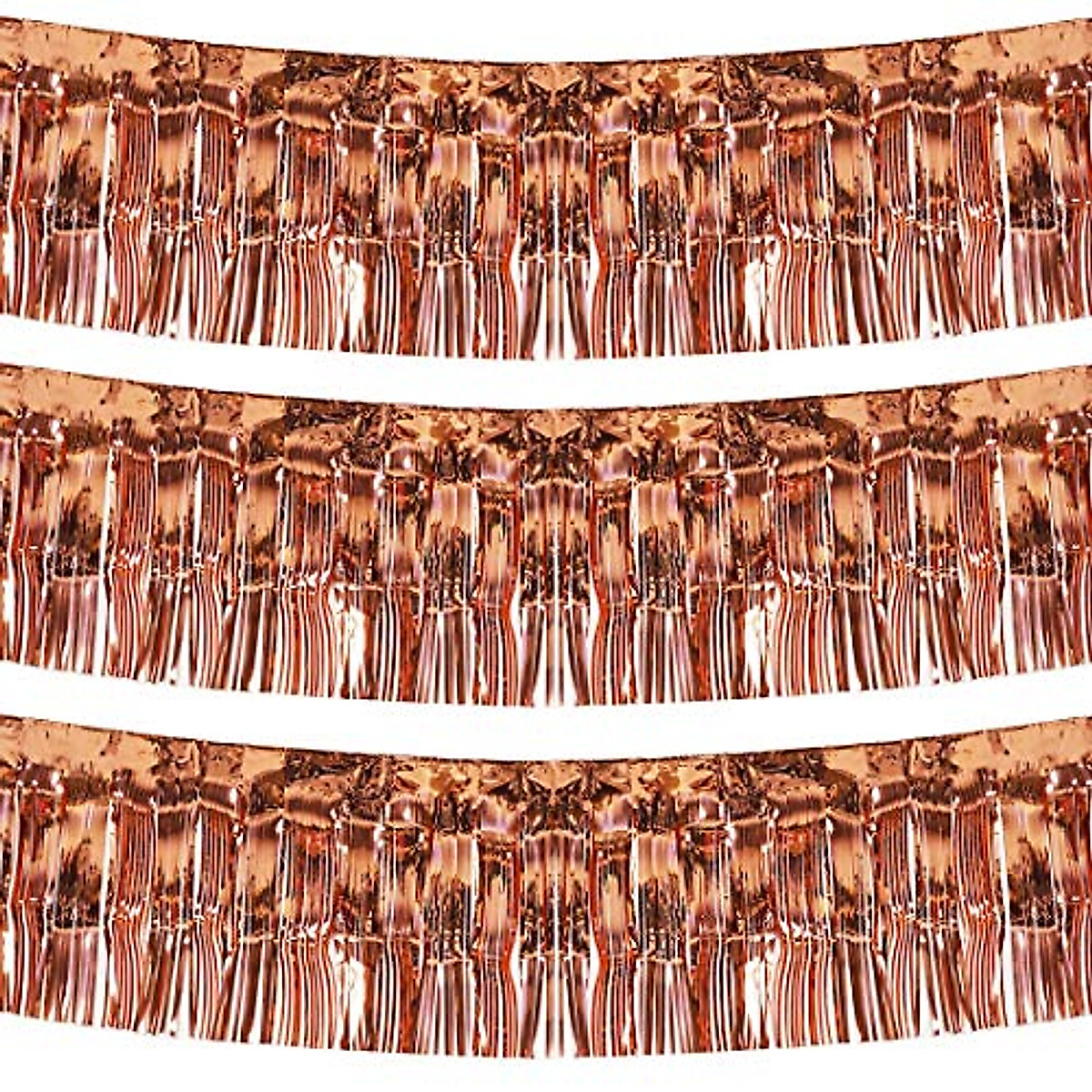 Blukey 10 Feet by 15 Inch Rose Gold Foil Fringe Garland - Pack of 3 | Shiny Metallic Tinsel Banner | Ideal for Parade Floats, Bridal Shower, Wedding, Birthday, Christmas | Wall Hanging Drapes