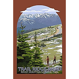 Rocky Mountain National Park, Trail Ridge Road and Hikers, Contour (Canvas Deluxe Tote Bag, Faux Leather Handles & Zip Pocket)