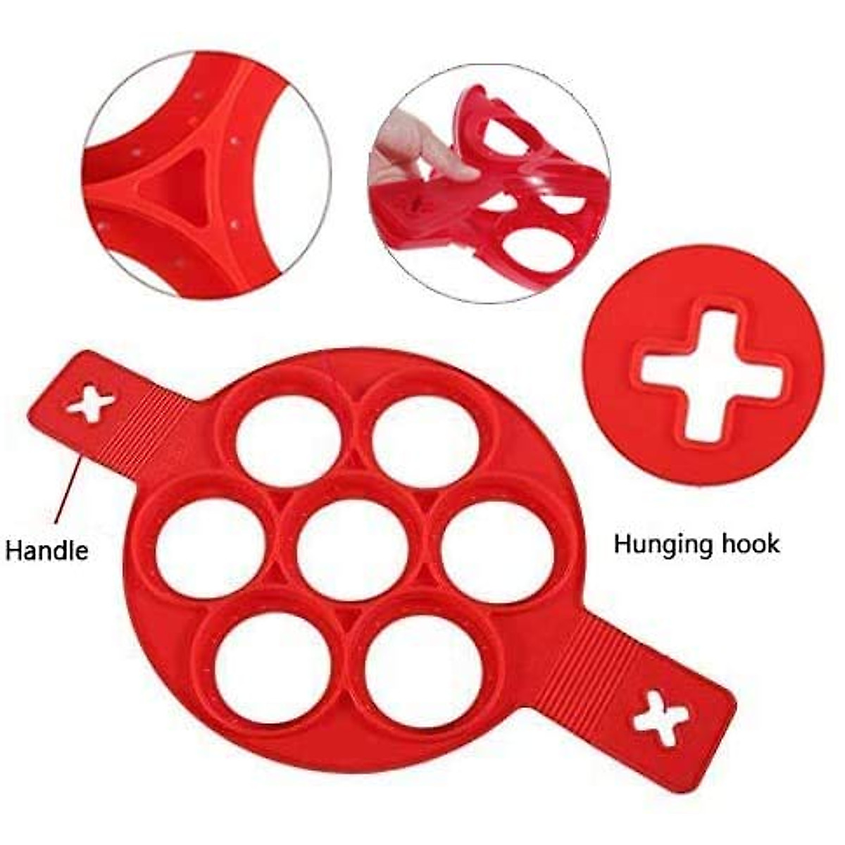 Onebycitess 2 Pack Pancake Mold Maker,Nonstick Silicone Egg Rings Egg Cooker 7 Holes Muffin Baking Pancake Mould(Round/Heart)