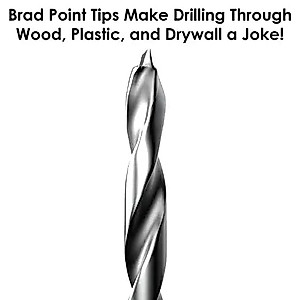 Baker and Bolt Extra Long 12" Brad Point Drill Bit Set for Wood Stainless Steel Wood Drill Bits Set | Pack of 10 with Storage Sleeve