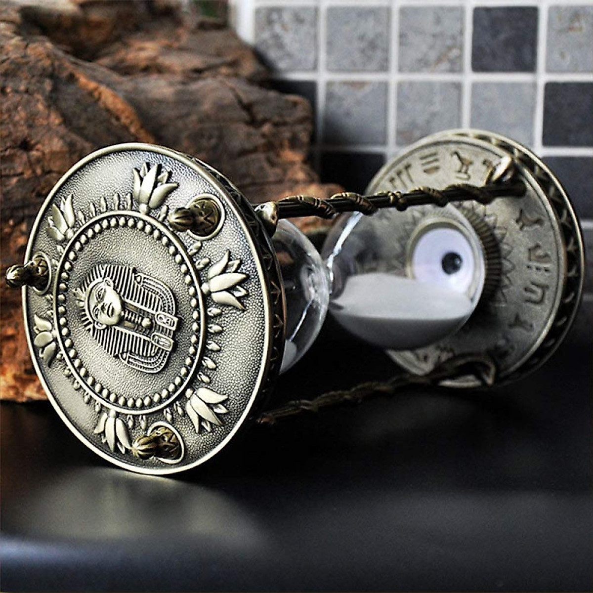 LZYDM Hourglass Sand Timer 30 Minutes, Decorative Antique Brass Ancient Civilization Egyptian Pyramid Sand Clock Carving Art Unique Hourglass for Office Wedding Desktop Home Decor