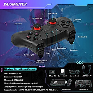 Wireless Retro Game Console, Equipped with 64G TF Card Plug and Play, Nostalgia Game Stick 4K 20000+ Games Built-in, 9 Classic Emulators, with Dual 2.4G Upgraded Wireless Controllers, Black