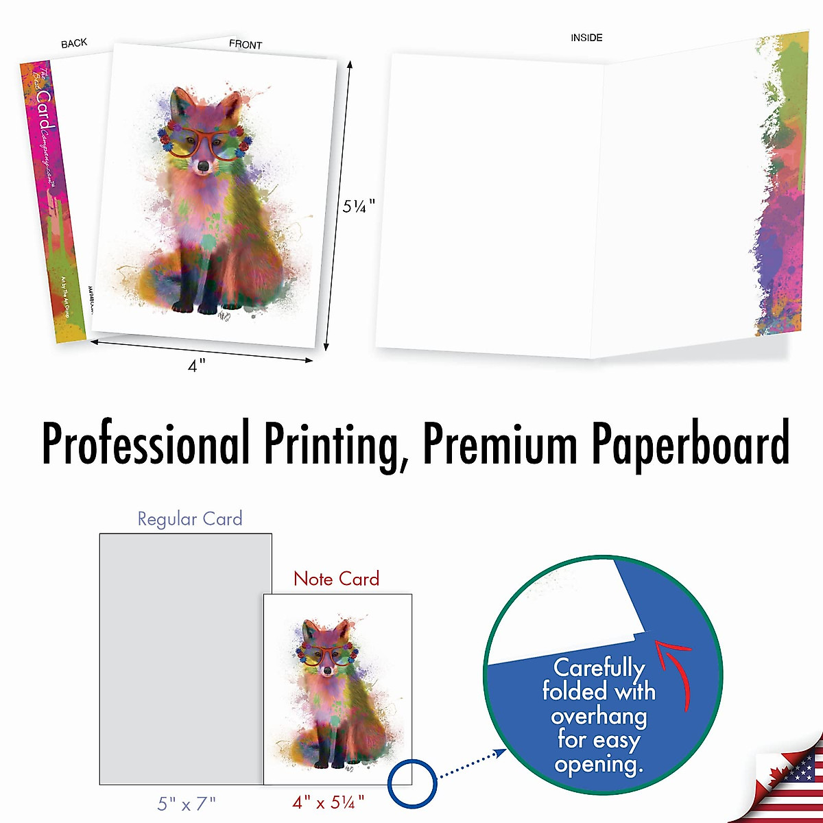 The Best Card Company - 10 Mixed Animals Watercolor Greeting Cards Blank with Envelopes, Thinking of You Thank You Notecards Set 4 x 5.12, Funky Rainbow Wildlife M4948OCB-B1x10