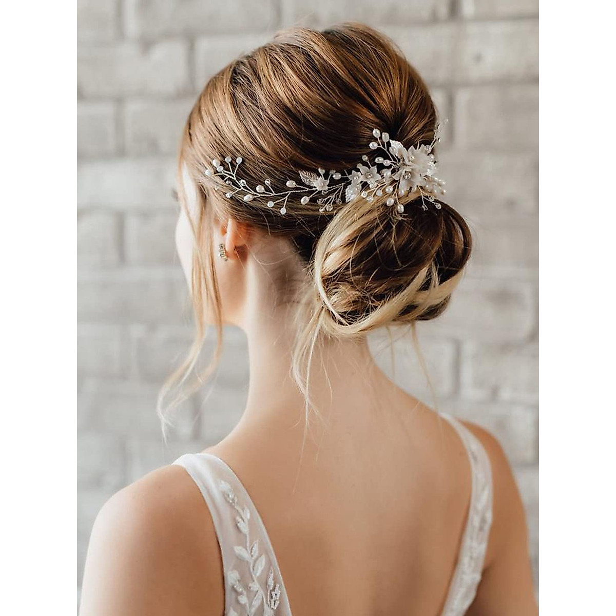 Unicra Silver Bride Wedding Hair Vine Flower Bridal Hair Piece Pearl Hair Accessories Leaf Headpieces Jewelry for Women and Girls (12.5 Inches) (Silver)