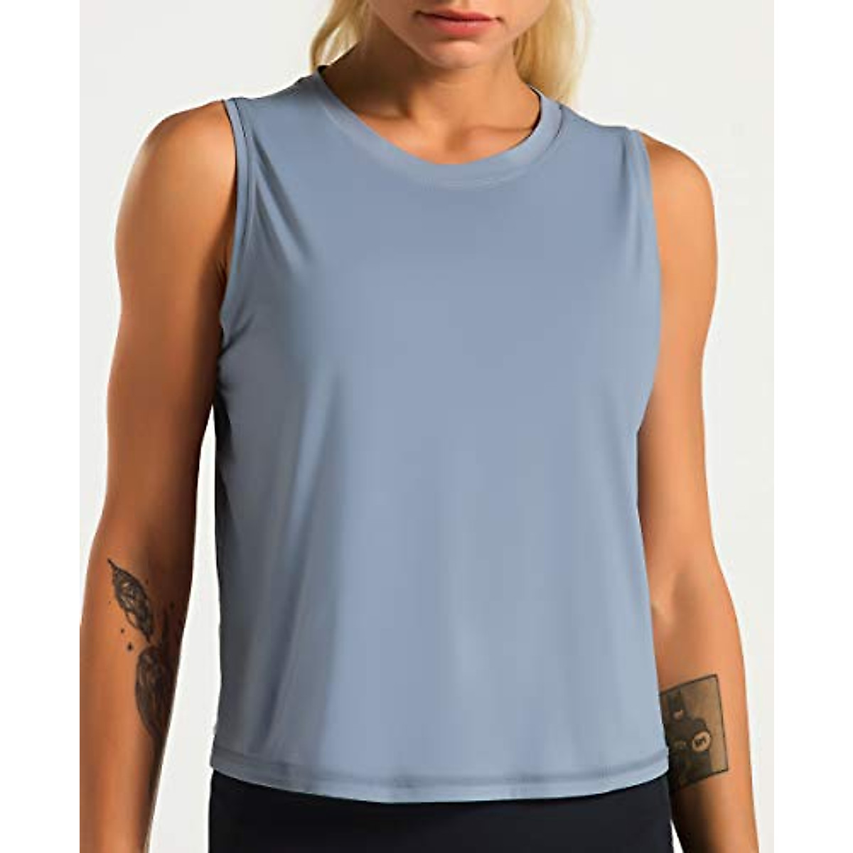 Dragon Fit Women Sleeveless Yoga Tops Workout Cool T-Shirt Running Short Tank Crop Tops (Blue, Medium)