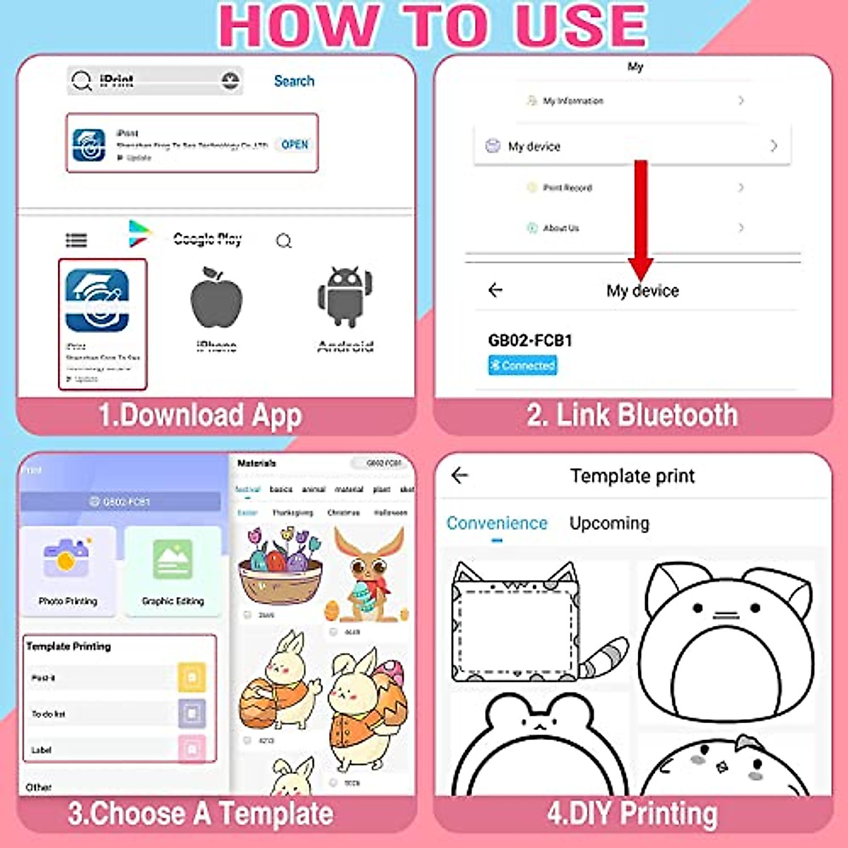 Mini Printer Portable, Pocket Thermal Printer with 6 Rolls Paper Compatible with iOS Android, Bluetooth Wireless Smart Printer for Photo Picture Office Receipt QR Code Label List Note Inkless Printing