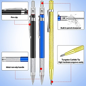 6 Pieces Welders Pencil Carbide Scriber Tool with 48 Pcs Round Refills Silver Metal Welding Marker for Fitter Welder Steel Construction Fabrication Woodworking Glass Hardened Steel