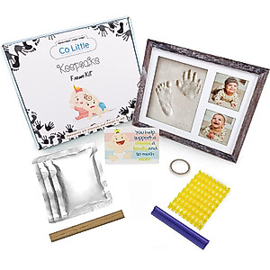 Co Little Baby Handprint & Footprint Kit (Date & Name Stamp) Clay Hand Print Picture Frame for Newborn - Best New Mom Gift - Foot Impression Photo Keepsake for Girl & Boy - White Feet Imprint Mold