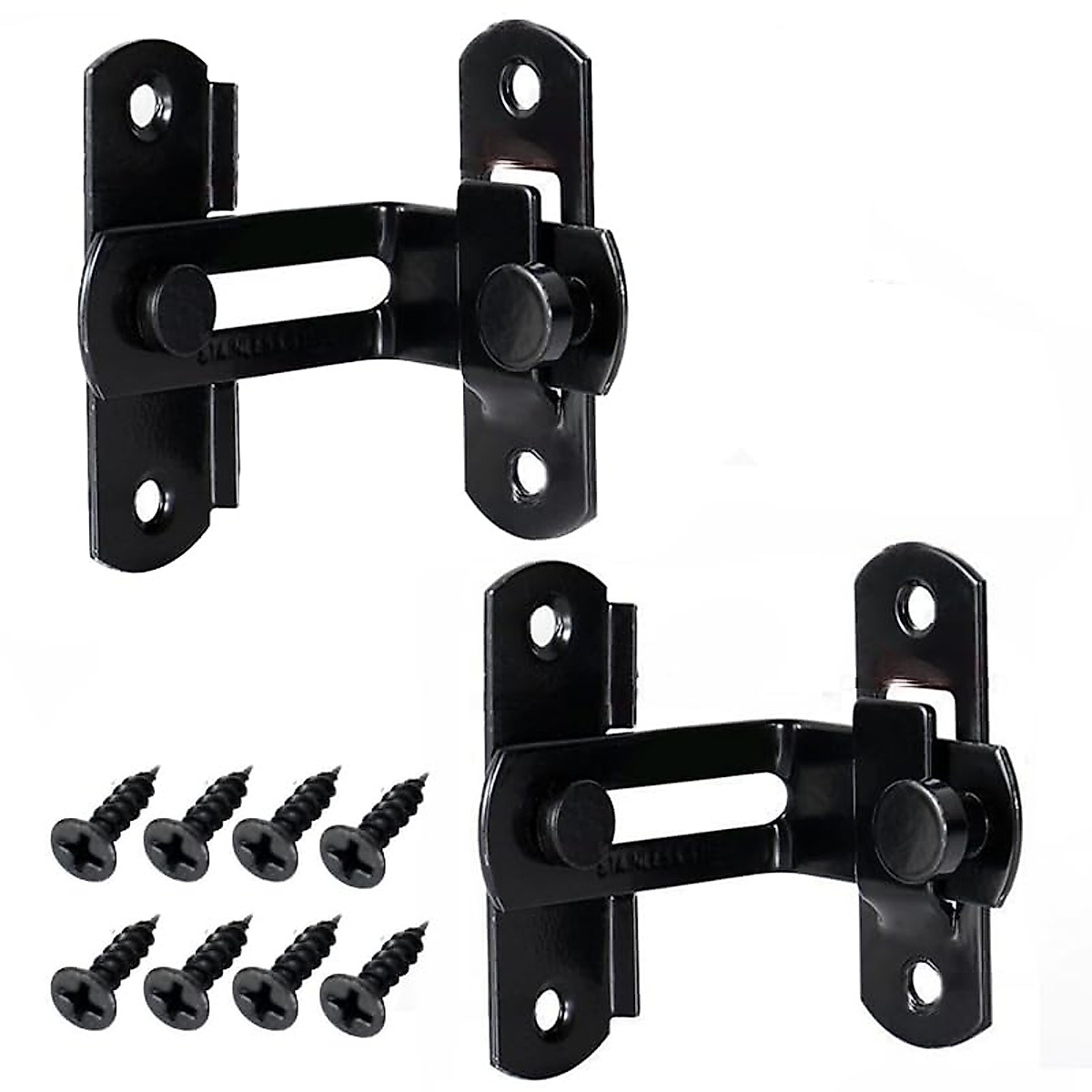 Door Lock Barn Latch（2 Pack with Screw Set) - Door Lock Latch Sliding Lock - Home Security Door Lock for Barn Bathroom, Garage, Bedroom, Cabinet (90 Degree x 2 Set)