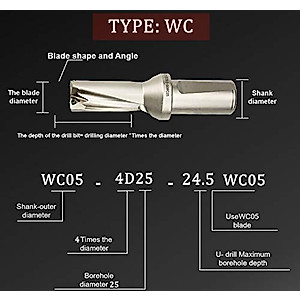 GBJ WC Series Drill Bites Insert Drill Metal Drill Bits Diameter 24.5mm/0.96in Depth 4in 4D Indexable U Drill Machinery Lathes CNC Water Drill with 10pcs WCMT050308FN（Bronze） U Drill Inserts