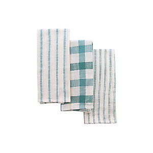 ASDJLK Cuisinart Oversized Kitchen Towels, Set of 3 - Slub Weave Cotton Fabric is Soft, Lightweight, & Quick Drying to Handle Cleaning, Wiping, & Drying Needs, 18 x 28 inches Dish Towels, Teal/Tan