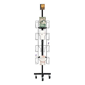 Fichiouy 4FT Tall 16 Pockets Rotating Greeting Card Rack On Wheels, Pocket Rotating Holder Pocket Size(L*H): 15*10cm/5.91*3.94in (Black)