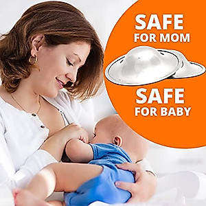 Amorini - Silver Nipple Covers for Breastfeeding Mothers, 925 Solid Silver Nipple Shields for Nursing Newborn, Protect Tender and Cracked Nipples from Rubbing on Garments, Set of 2