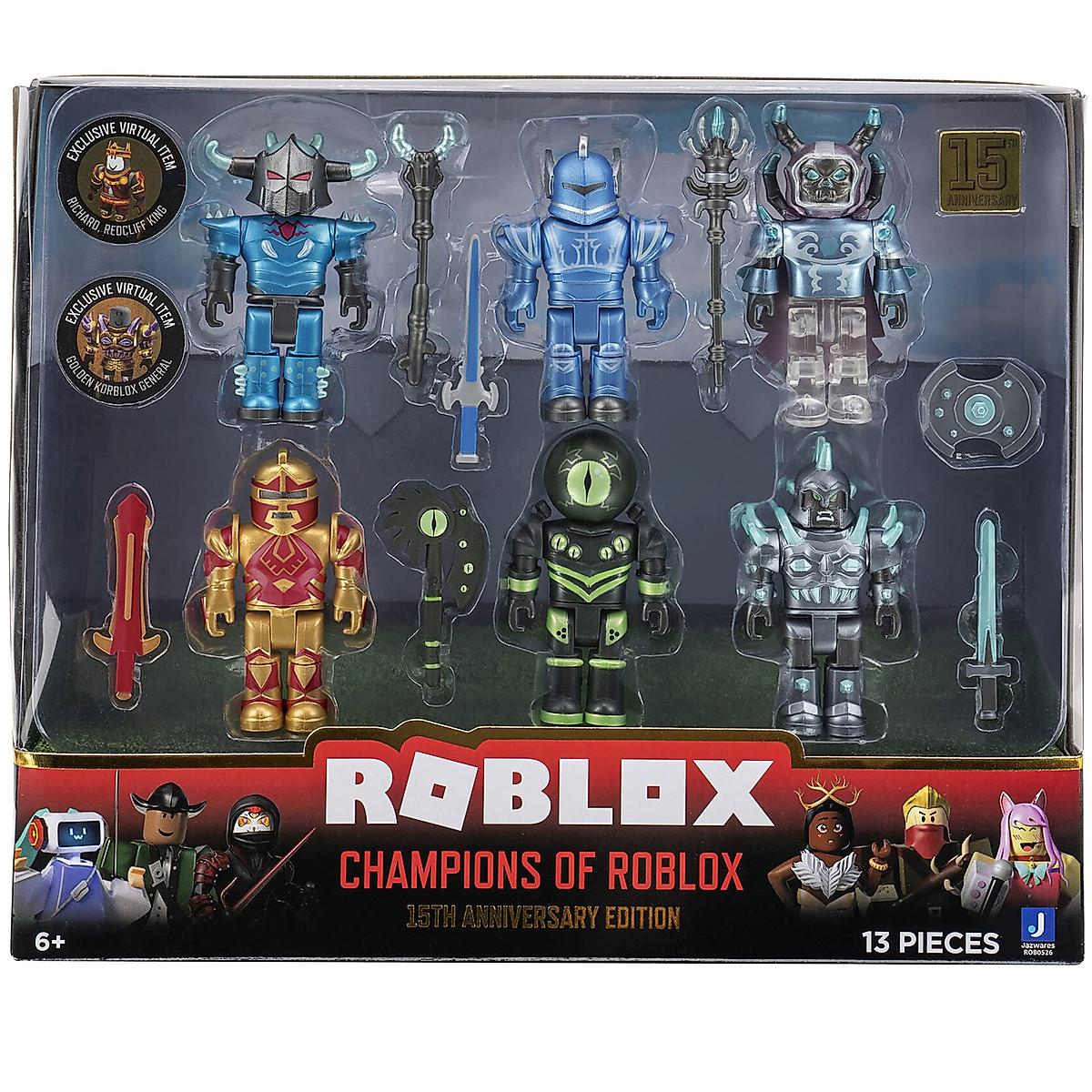 Roblox Action Collection - Champions of Roblox 15th Anniversary Gold Six Figure Pack [Includes Exclusive Virtual Item]