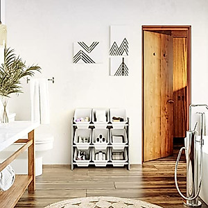 Humble Crew Kids Super Sized Bookshelf 6 Tier Book Rack Organizer, Grey/White & Grey/White Toy Organizer, 9 Bin Storage, 24" Tall