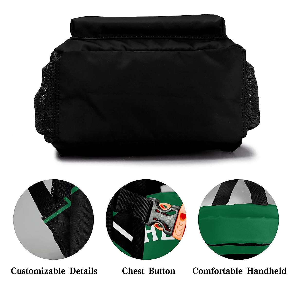 Zaaprint Green Waterproof Cheer Cheerleaders Backpack with Name Text for Women Men Gift