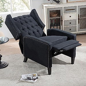 CALABASH Push Back Recliner Chair, Upholstered Wingback Chair Tufted Armchair Mid Century Modern Lounge Recliners for Small Spaces, Living Room, Bedroom,Home Theater,Black