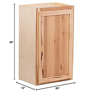 Quicklock RTA (Ready-to-Assemble) 30" Tall Wall Kitchen Cabinets - Shaker Style | 100% Hardwood | Made in America | Soft Close Hardware (Rustic Hickory, 12" D x 24" W x 30" H)