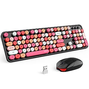 Wireless Computer Keyboard and Mouse Set, Colorful Full Size Typewriter Keyboard Wireless with Number Pad and Sport Car Mouse for PC Desktop MAC Windows (Green White)