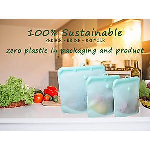 3R Reusable Silicone Food Bags with 100% Leak Proof,Silicone Bags Microwave safe, Freezer Safe & Dishwasher Safe,Reusable bags with 3 Sizes(1 Small, Medium,Self Standing,a Hook For Easy Hanging