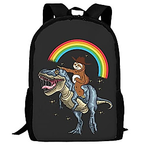 ALIFAFA Cute Sloth Ride Dinosaur School Backpack Rainbow Galaxy Bookbag for Boys Girls Elementary Middle High College School Casual Travel Bag Computer Laptop Daypack Rucksack, 17 Inch