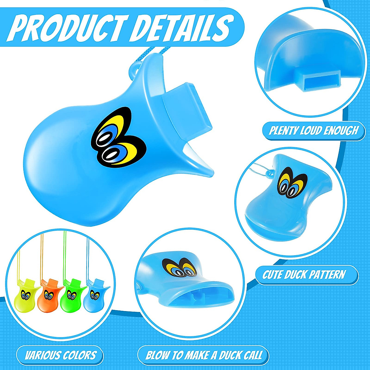 48 Pieces Multicolor Duck Call Whistles Plastic Duck Beak Whistles with Lanyard Halloween Christmas Gifts Small Whistle Bulk for Party Favors Fun Goodie Bag Fillers, 4 Colors