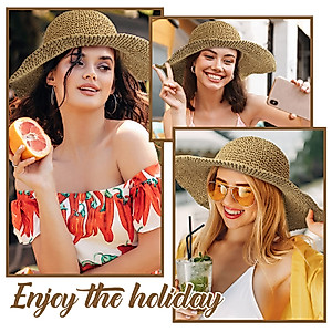 Bonuci 6 Pcs Floppy Straw Sun Hat Foldable Packable Wide Brim Scarecrow Hat Breathable Crochet Bucket Beach Hat (Khaki,Classic)