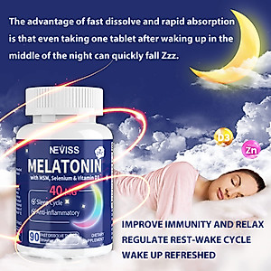Melatonin 40 mg for Adults - Fast Dissolve & Chewable Sublingual Sleep Supplement - Extra Strength Melatonin with Vitamin D3 & MSM, Selenium for Health Rest Cycle, Deep Zzzs, Sugar-Free, 180 Servings
