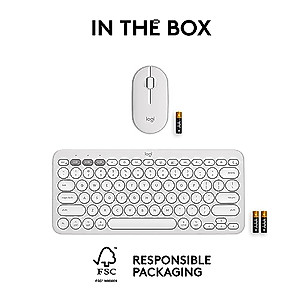 Logitech Pebble 2 Combo for Mac, Wireless Keyboard and Mouse, Slim, Quiet and Portable, Customizable, Bluetooth Mouse and Keyboard, Easy-Switch, for macOS, iPadOS - Tonal White