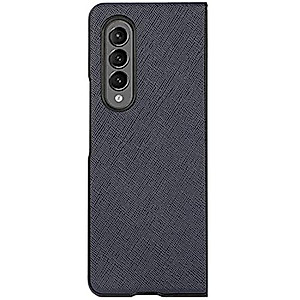 ZYKY Phone Case for Galaxy Z Fold 3, Genuine Leather Protection Cover PC Hard Shockproof Back Cover Protector Case Shell Compatible with Samsung Galaxy Z Fold 3 5G (Blue)