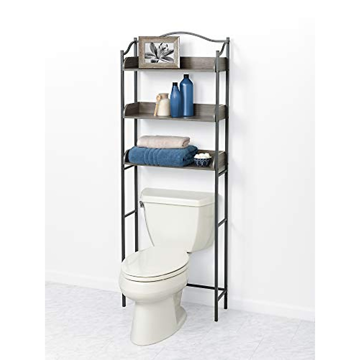 Zenna Home 3-Tier Over-The-Toilet Bathroom, Driftwood Gray/Pewter Spacesavers