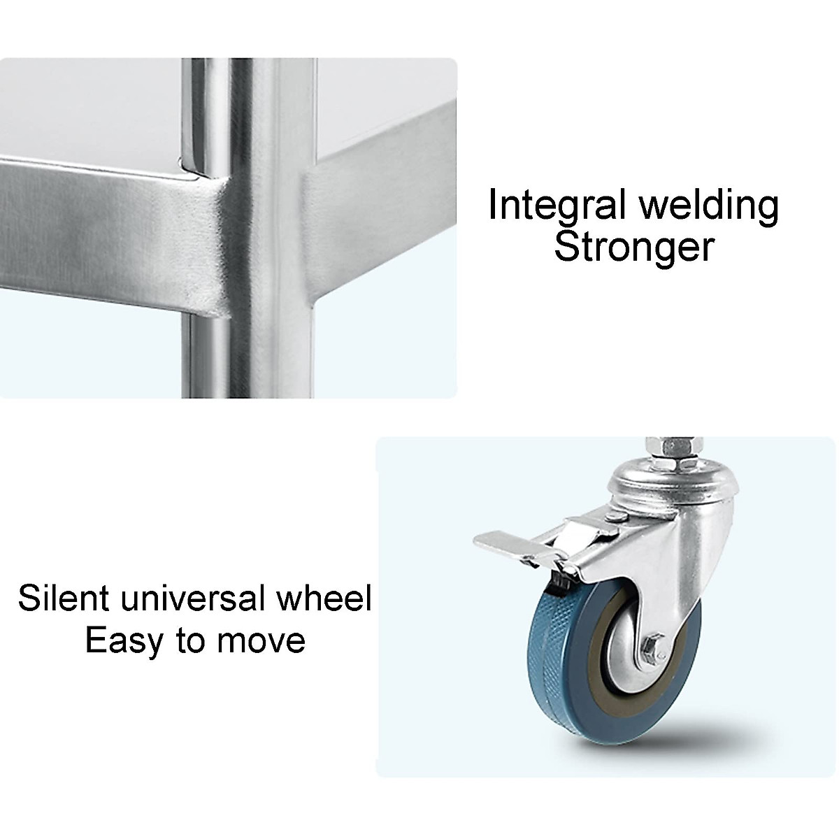 XZOTA Medical Cart, Lab Cart 3 Layers Double Drawers Medical Cart with Wheels 1 Refuse Basin Stainless Steel Cart, 3-Shelf 330 LBS Max Load Rolling Utility Cart, Silver (Size : 80x48cm(31.5x18.9in).)