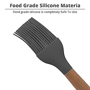KUFUNG Silicon Basting Brushes, Wooden Handle Heat Resistant Pastry Brushes, Spread Oil Butter Sauce Marinades for BBQ Grill Barbeque & Kitchen Baking, Cooking (Grey)