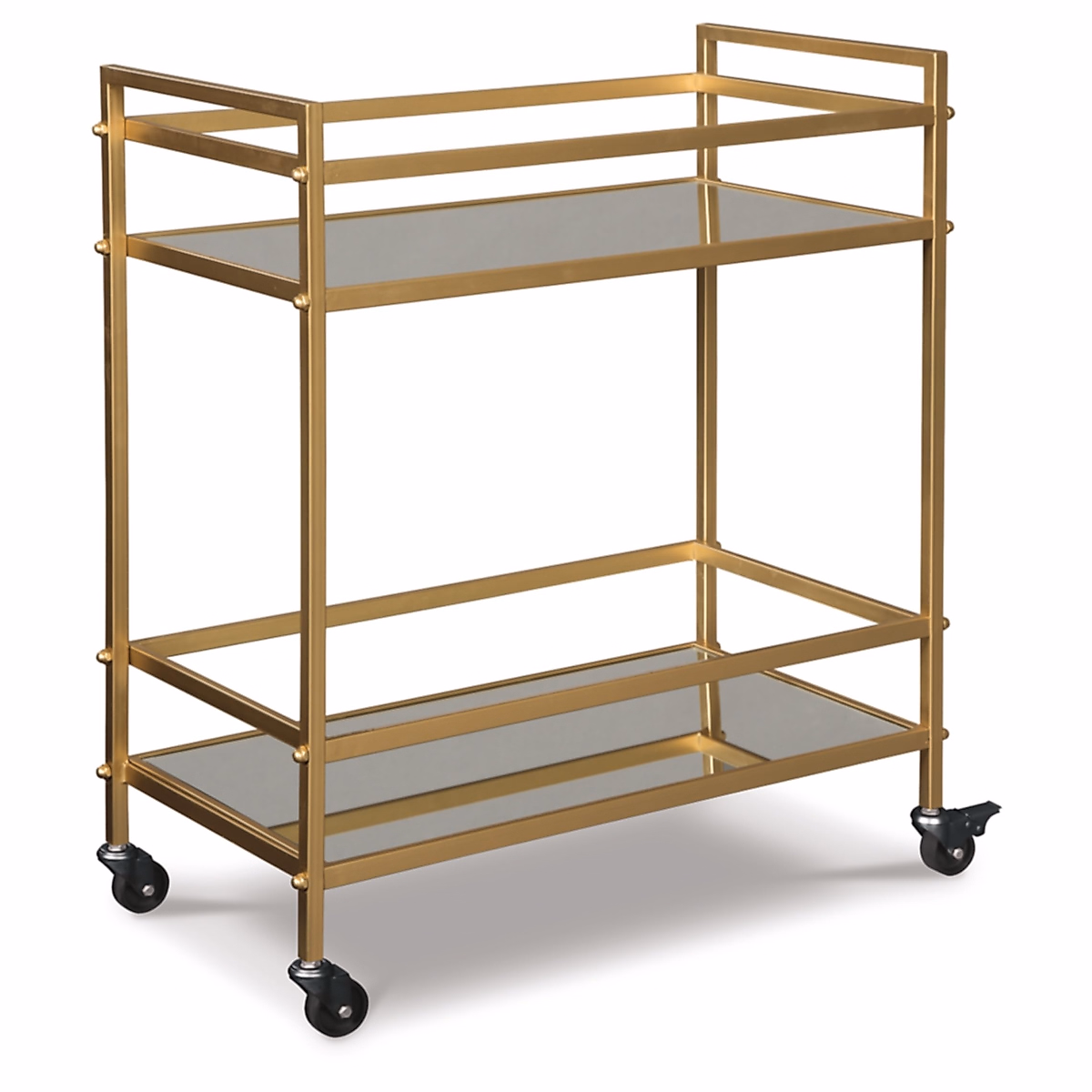 Signature Design by Ashley Kailman Modern Glam Mirrored Metal Bar Cart with Casters, 32", Gold Finish