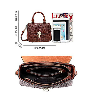 PIJUSHI Genuine Leather Crossbody Shoulder Bags for Women Designer Crocodile Purse Top Handle Satchel Handbag (99806 Brown)