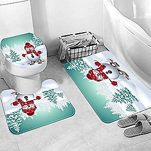 NEWSUYAA 4PCS Christmas Bathroom Decorations Sets Shower Curtain Toilet Seat Cover Rugs Sets Xmas Santa Claus Pine Tree Snowman Gnome Bathtub Decor (A3)