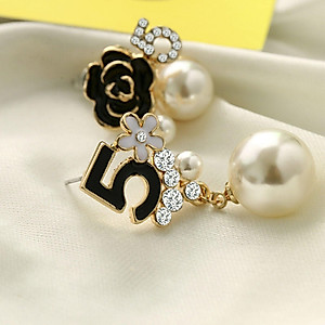 Imitation Pearl Elegant Rhinestone Drop Earrings Number Five Asymmetrical Earrings