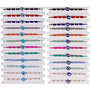 Hicarer 24 Pieces Colorful Evil Eye Beaded Bracelets Handmade Braided Rope Bracelets Adjustable Good Luck Amulet Bangle for Women Men(Blue, Dark Blue)